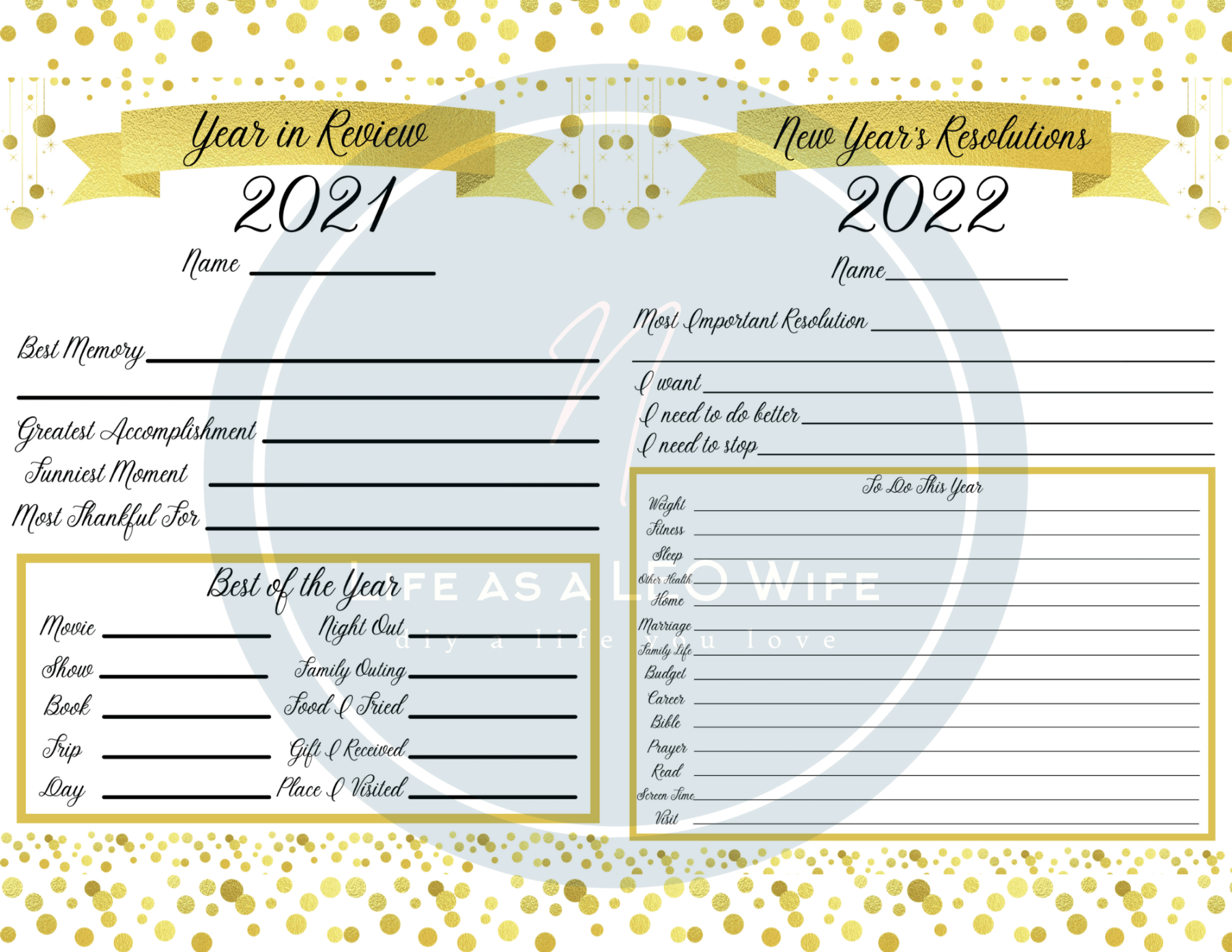 New Year's Free Printables: Year in Review & Resolutions Pages - Life ...
