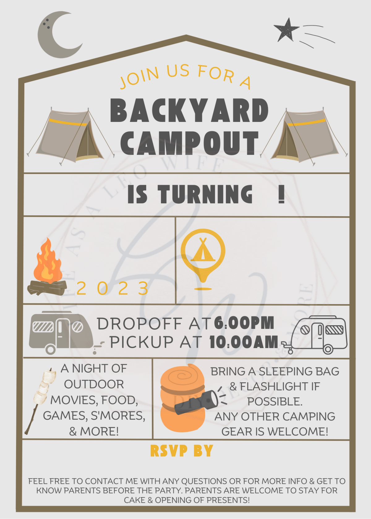 Free E-Vite or Printable Backyard Campout Birthday Invitation ...