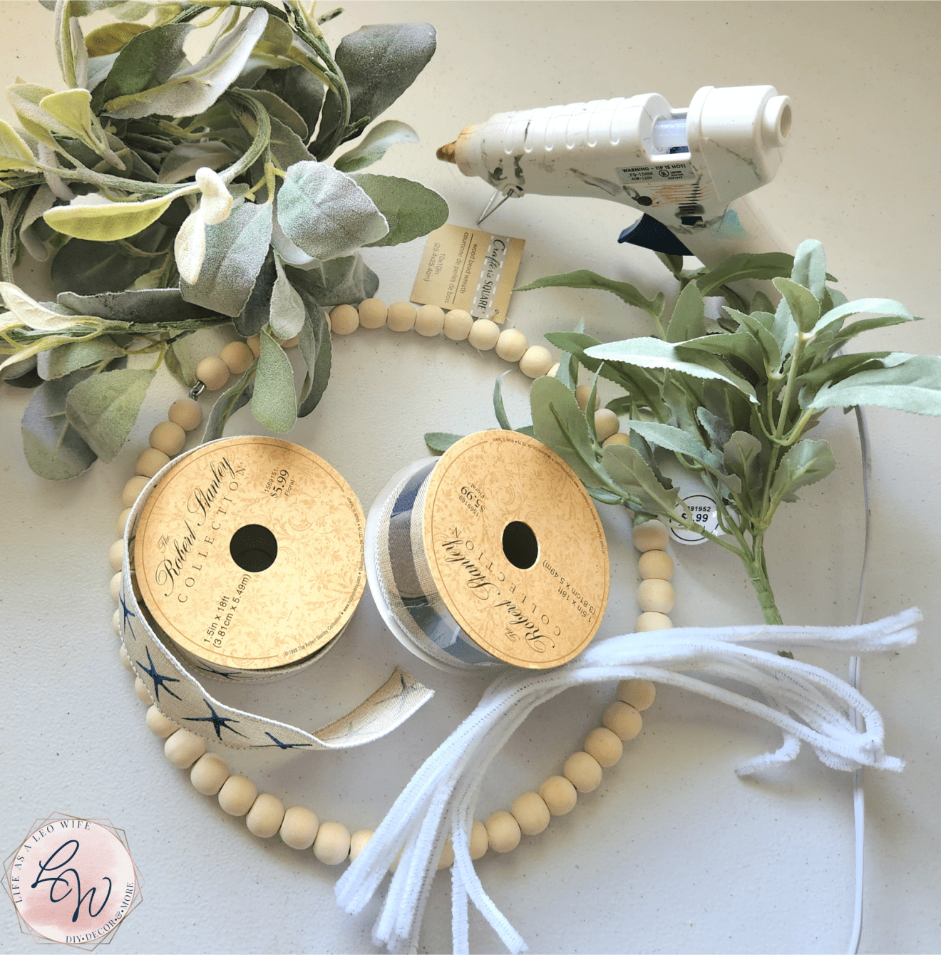 Easy & Affordable Coastal Farmhouse Wood Bead Wreath: Seaside Serenity ...
